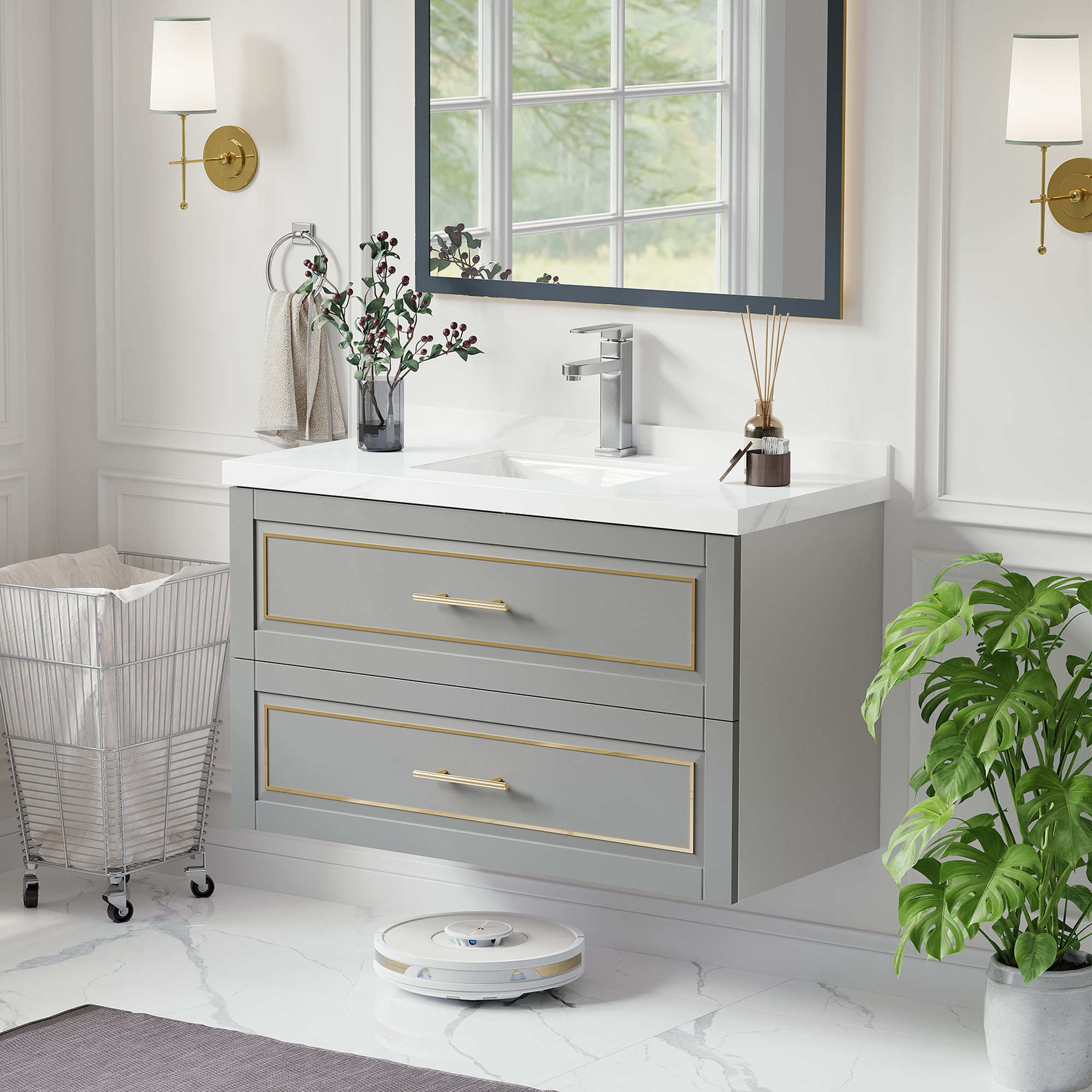 Mercer41 39.4 Modern Floating Gray Bathroom Vanity With Sink Wayfair